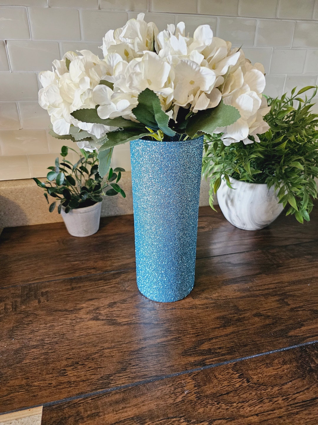 Sparkly Light Blue Glitter Vase, Weddings, Birthdays, Party Decor ...