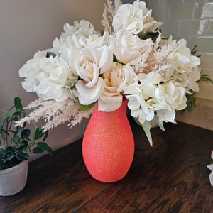 Set of 5 Sparkly Coral Glitter Vases 7", Weddings, Birthdays, Party ...