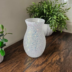 Set of 5 Sparkly White Iridescent Glitter Vases 7", Wedding Decor ...