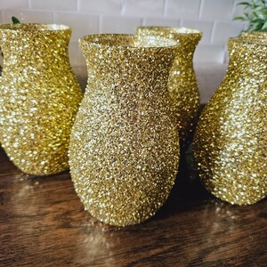 Set of 5 Sparkly Gold Chunky Glitter Vases 7", Weddings, Birthdays ...