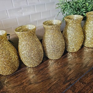Set of 5 Sparkly Gold Chunky Glitter Vases 7", Weddings, Birthdays ...