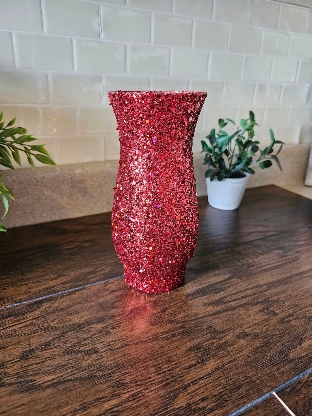 Sparkly Red Chunky Glitter Vase 8.5", Wedding Decor, Party Decor ...