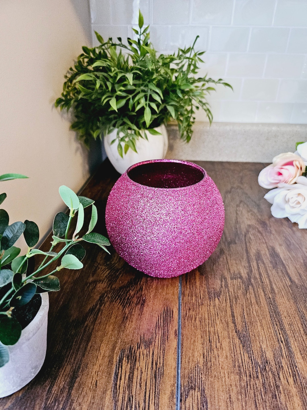 Set of 5 Sparkly Dark Pink Glitter Bubble Vases, Wedding Decor ...