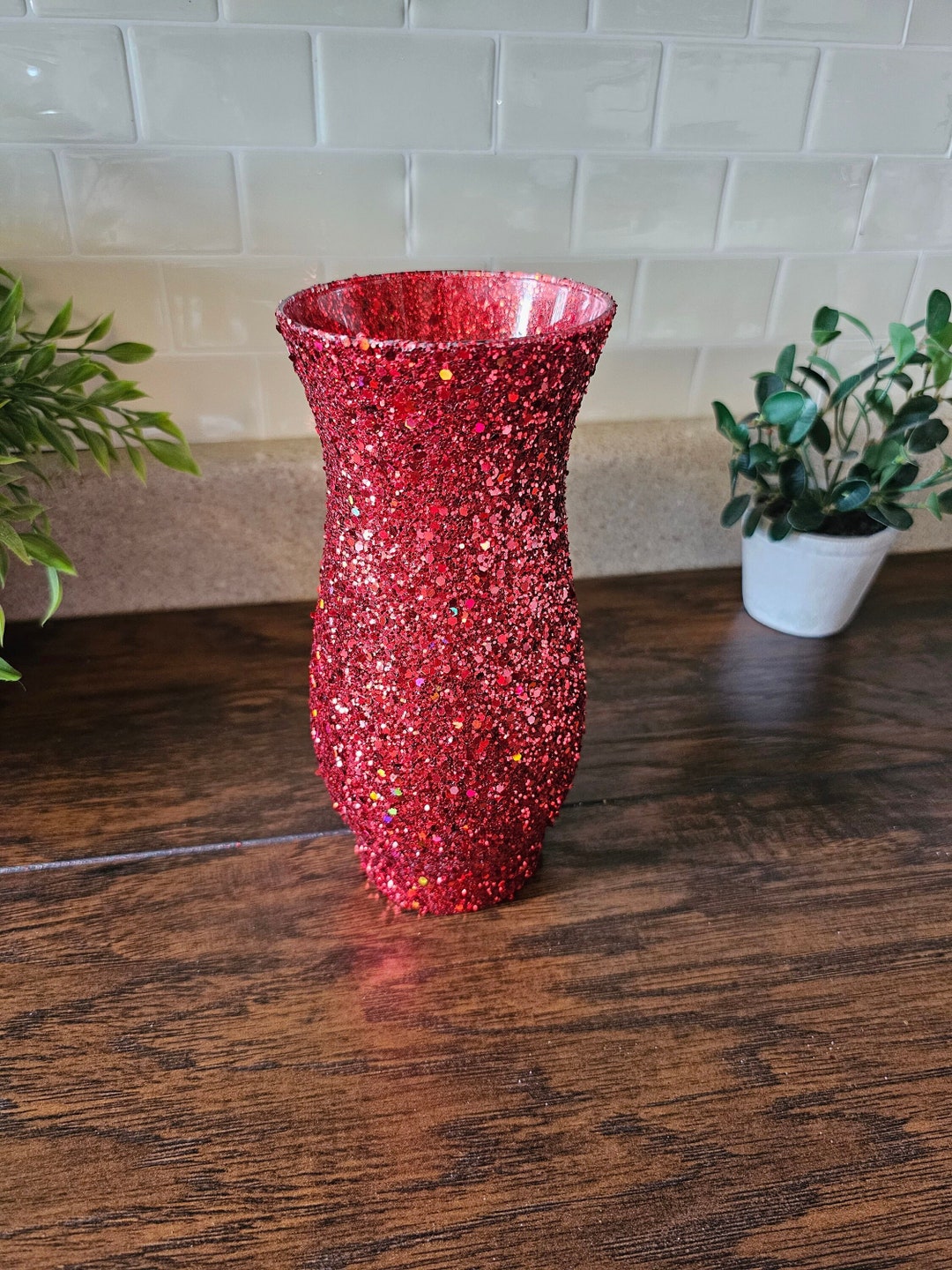 Set of 5 Sparkly Red Chunky Glitter Vases 8.5", Weddings, Birthdays ...