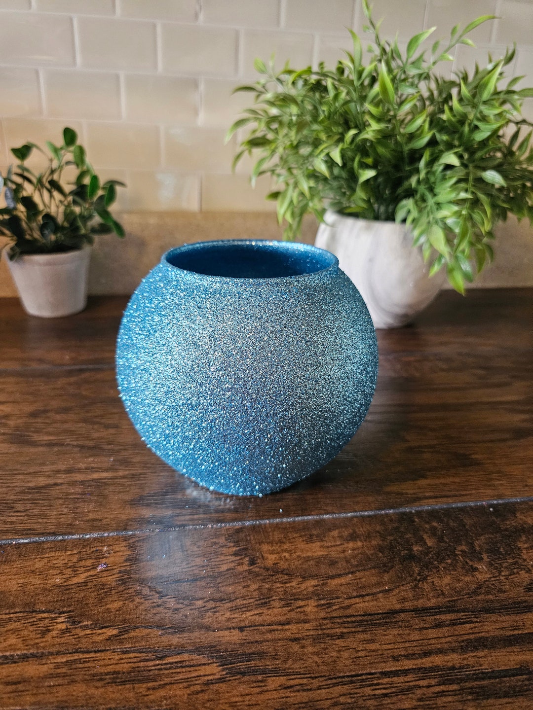 Set of 5 Sparkly Light Blue Glitter Bubble Vases, Weddings, Birthdays ...