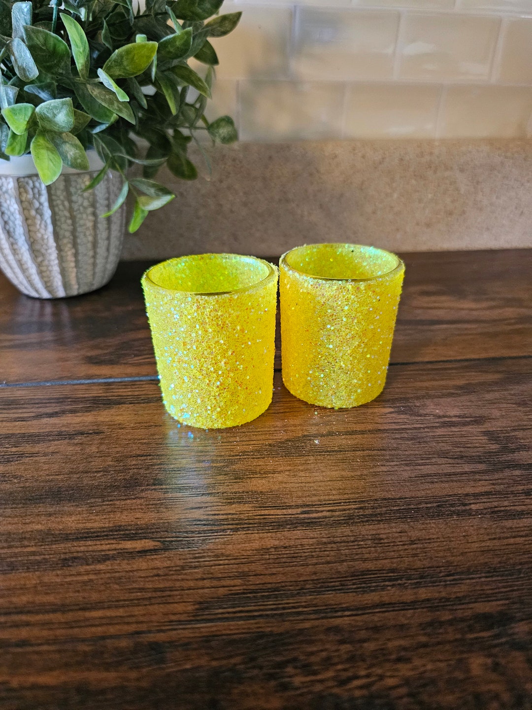 Set of 12 Sparkly Yellow Chunky Glitter Votives, Weddings, Birthdays ...