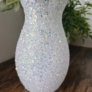 Set of 5 Sparkly White Iridescent Glitter Vases 7", Wedding Decor ...
