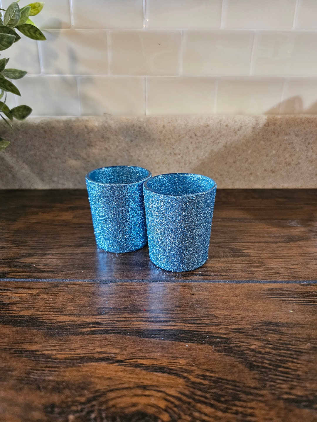 Set of 12 Sparkly Light Blue Glitter Votives, Weddings, Birthdays ...