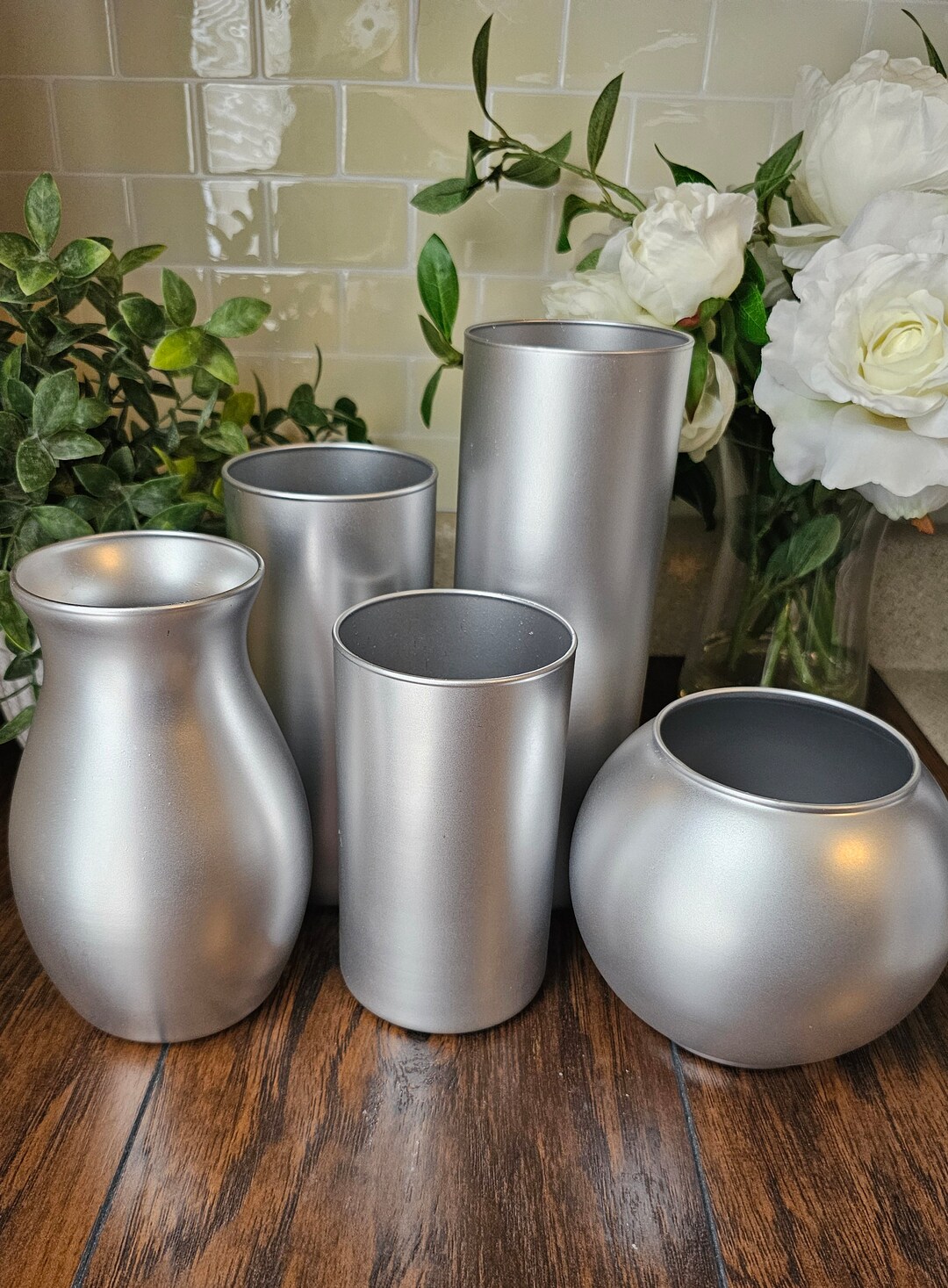 Assorted Silver Vases, Centerpieces, Silver Party Decor, Silver Wedding ...