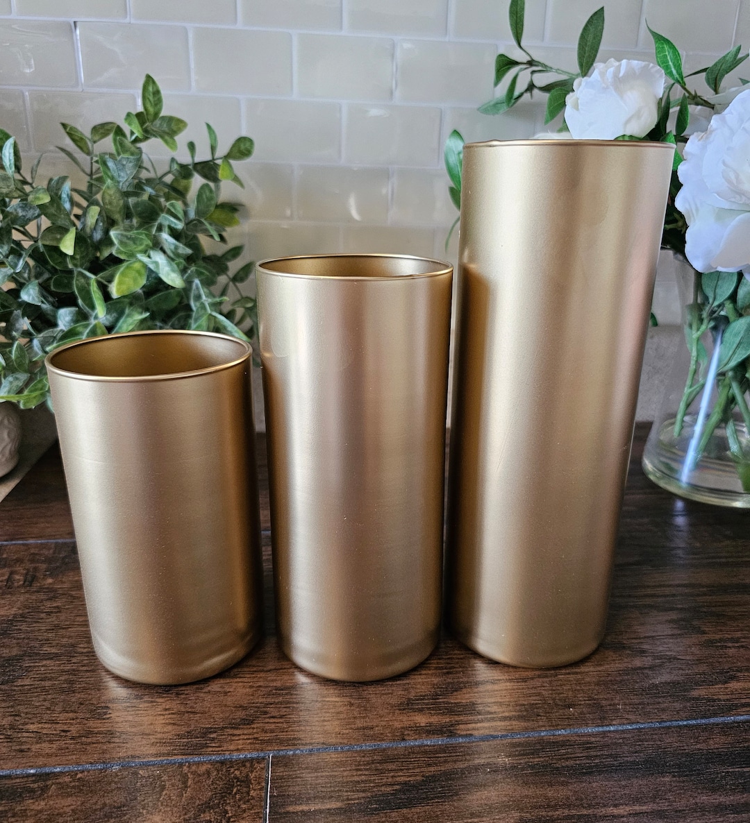 Set of 9 Metallic Gold Cylinder Vases, Wedding Decor, Party Decor, Home ...
