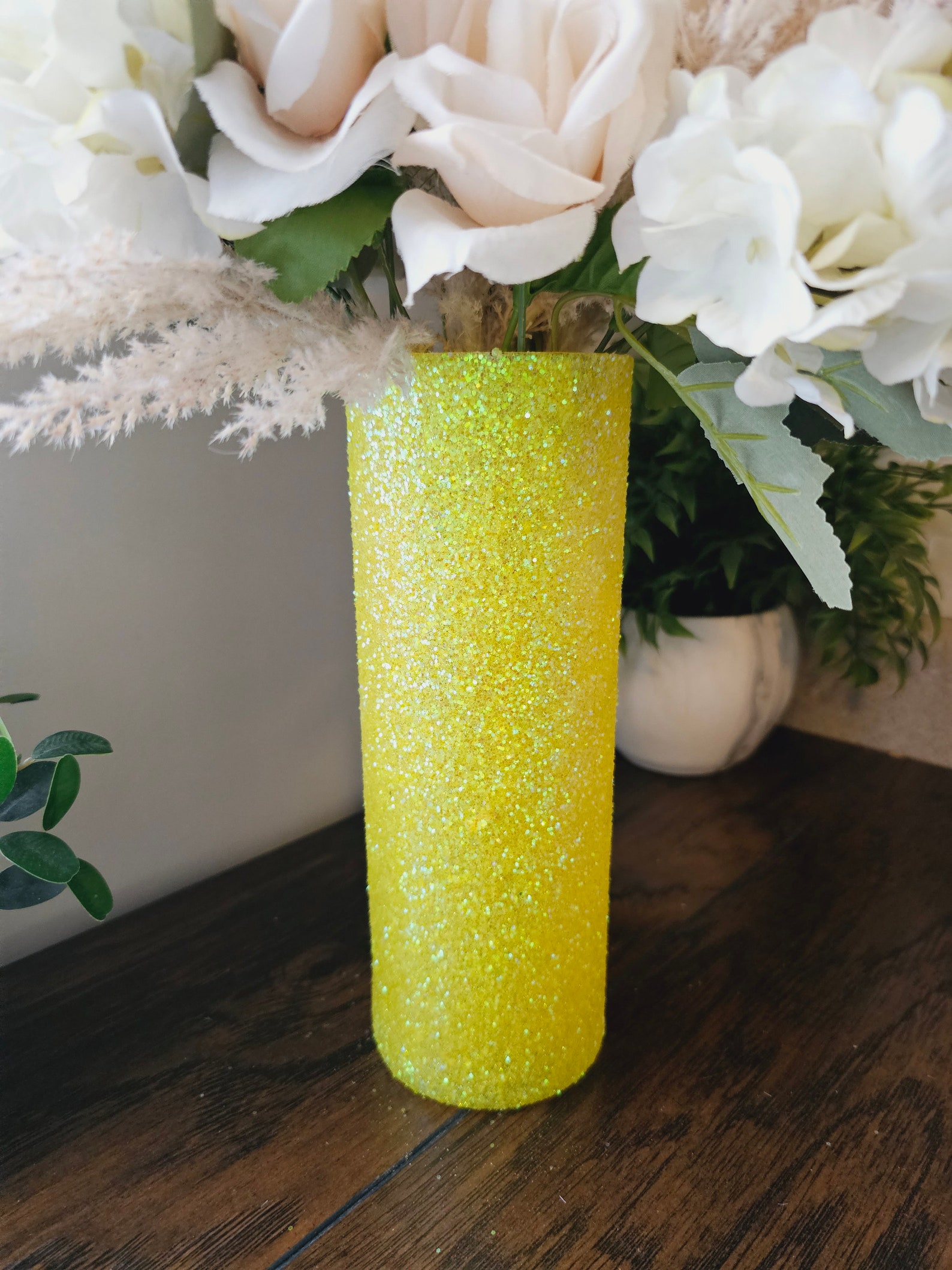Set of 5 Sparkly Yellow Chunky Glitter Vases, Weddings, Birthdays ...