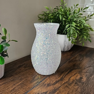Set of 5 Sparkly White Iridescent Glitter Vases 7", Wedding Decor ...