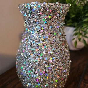 Set of 5 Sparkly Silver Chunky Glitter Vases 7", Weddings, Birthdays ...