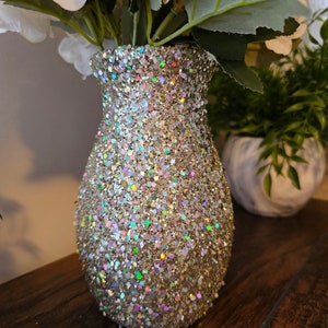 Set of 5 Sparkly Silver Chunky Glitter Vases 7", Weddings, Birthdays ...
