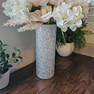 Sparkly Silver Chunky Glitter Vase, Weddings, Birthdays, Party Decor ...