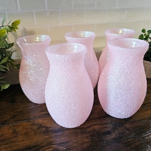 Set of 5 Sparkly Light Pink Chunky Glitter Vases 7", Wedding Decor ...
