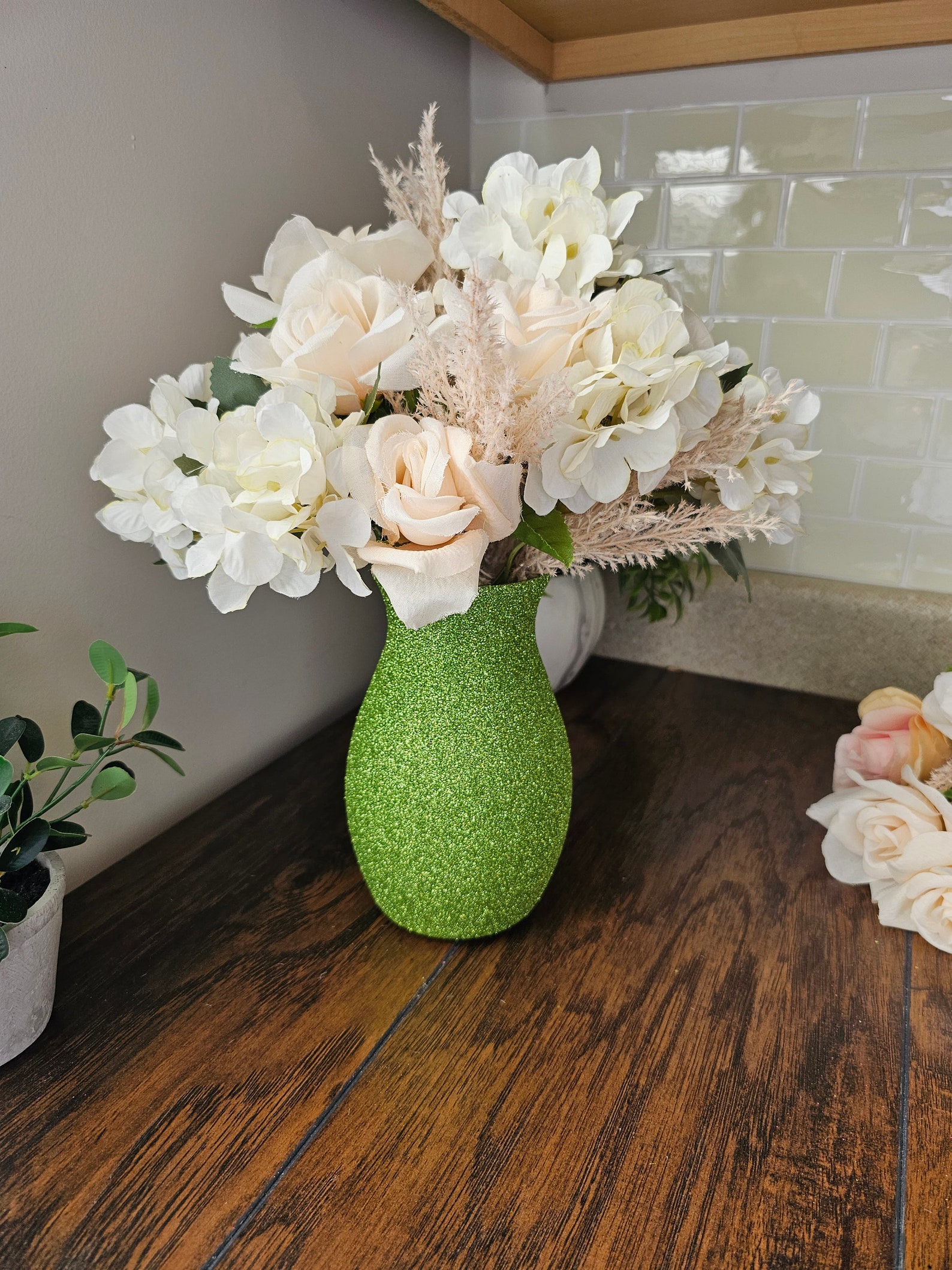 Set of 5 Sparkly Lime Green Glitter Vases 7", Wedding Decor ...