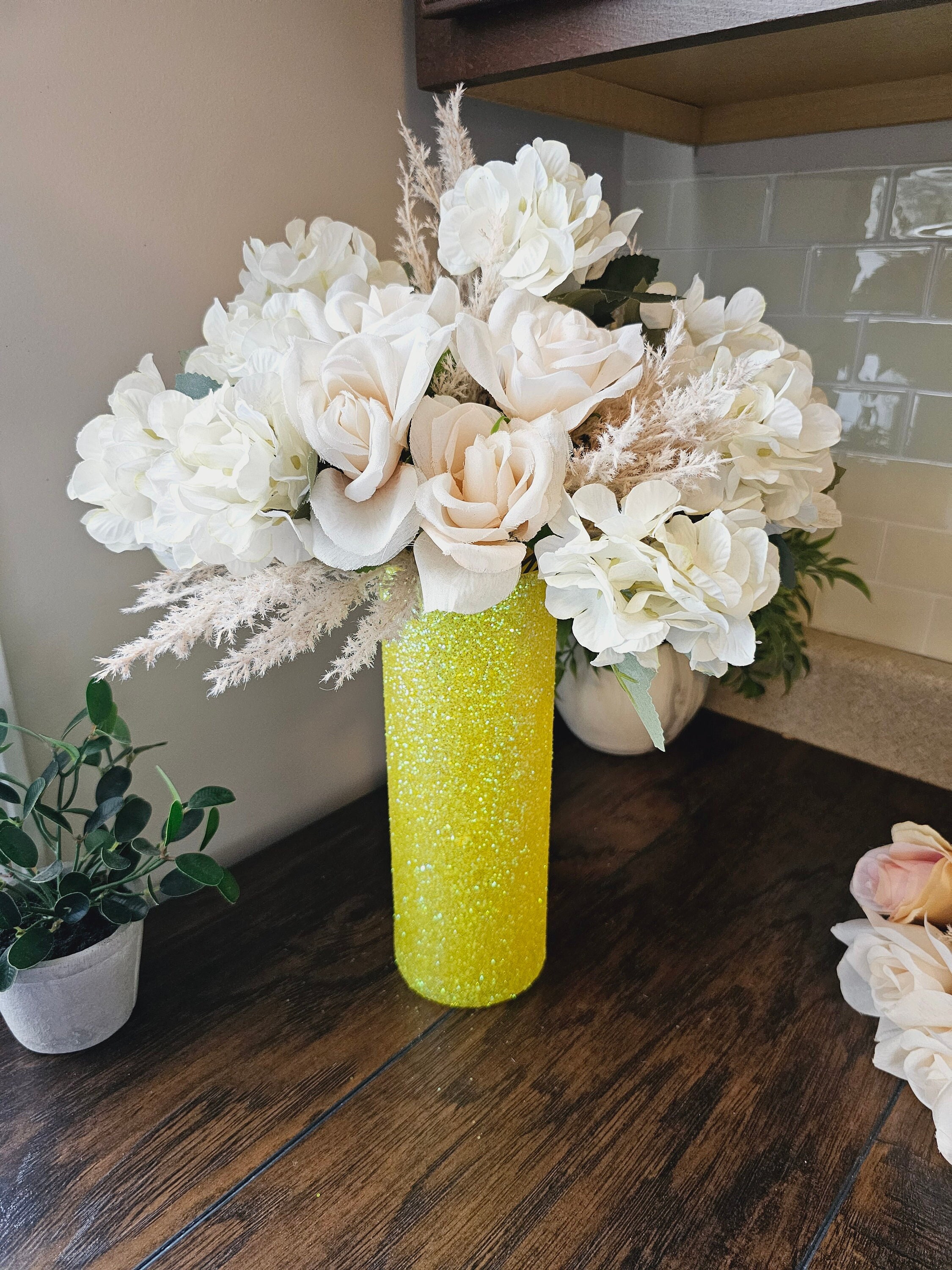 Set of 5 Sparkly Yellow Chunky Glitter Vases, Weddings, Birthdays ...