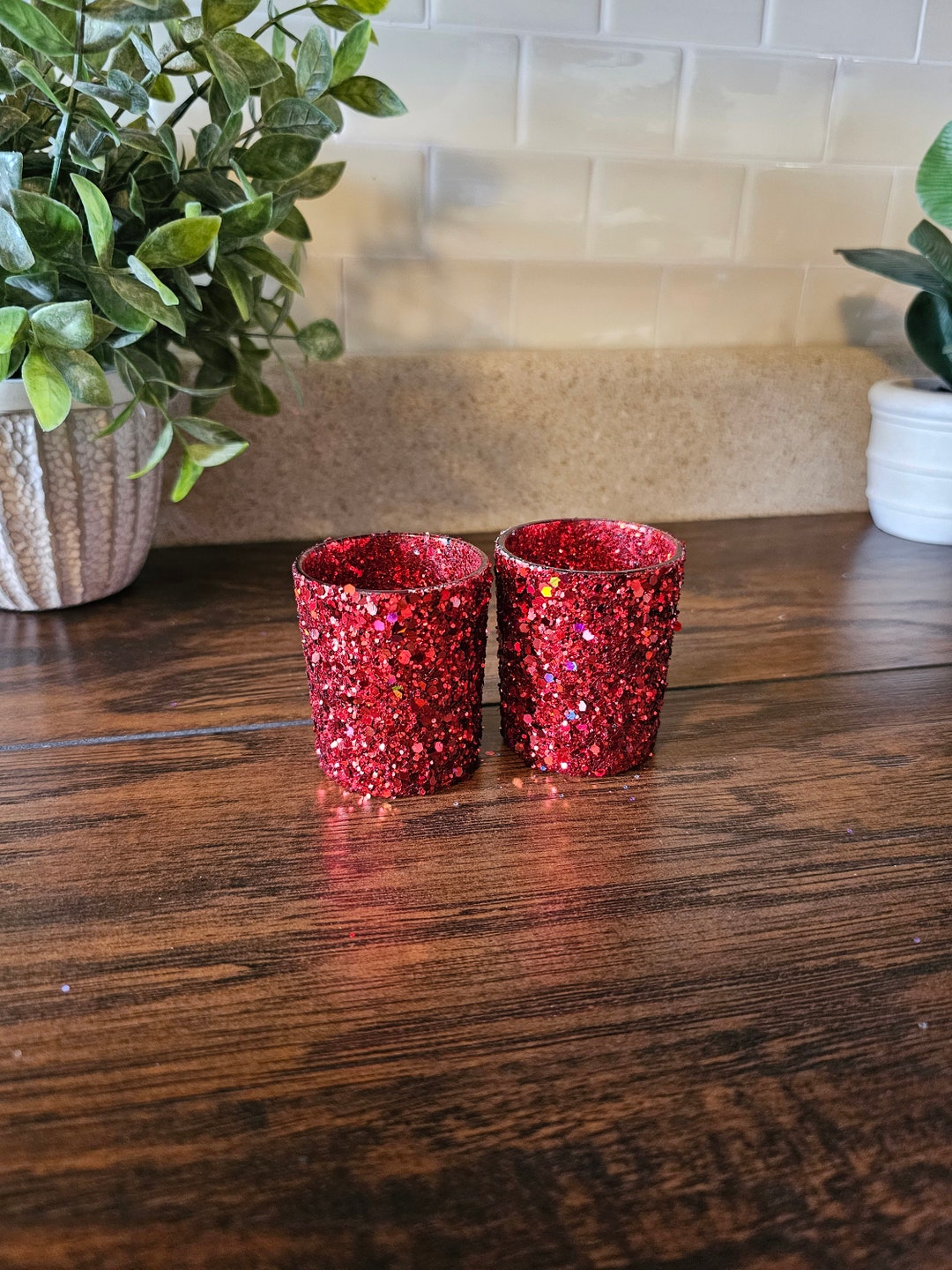 Set of 12 Sparkly Red Chunky Glitter Votives, Weddings, Birthdays ...