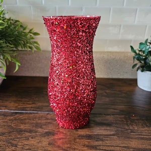 Set of 5 Sparkly Red Chunky Glitter Vases 8.5", Weddings, Birthdays ...