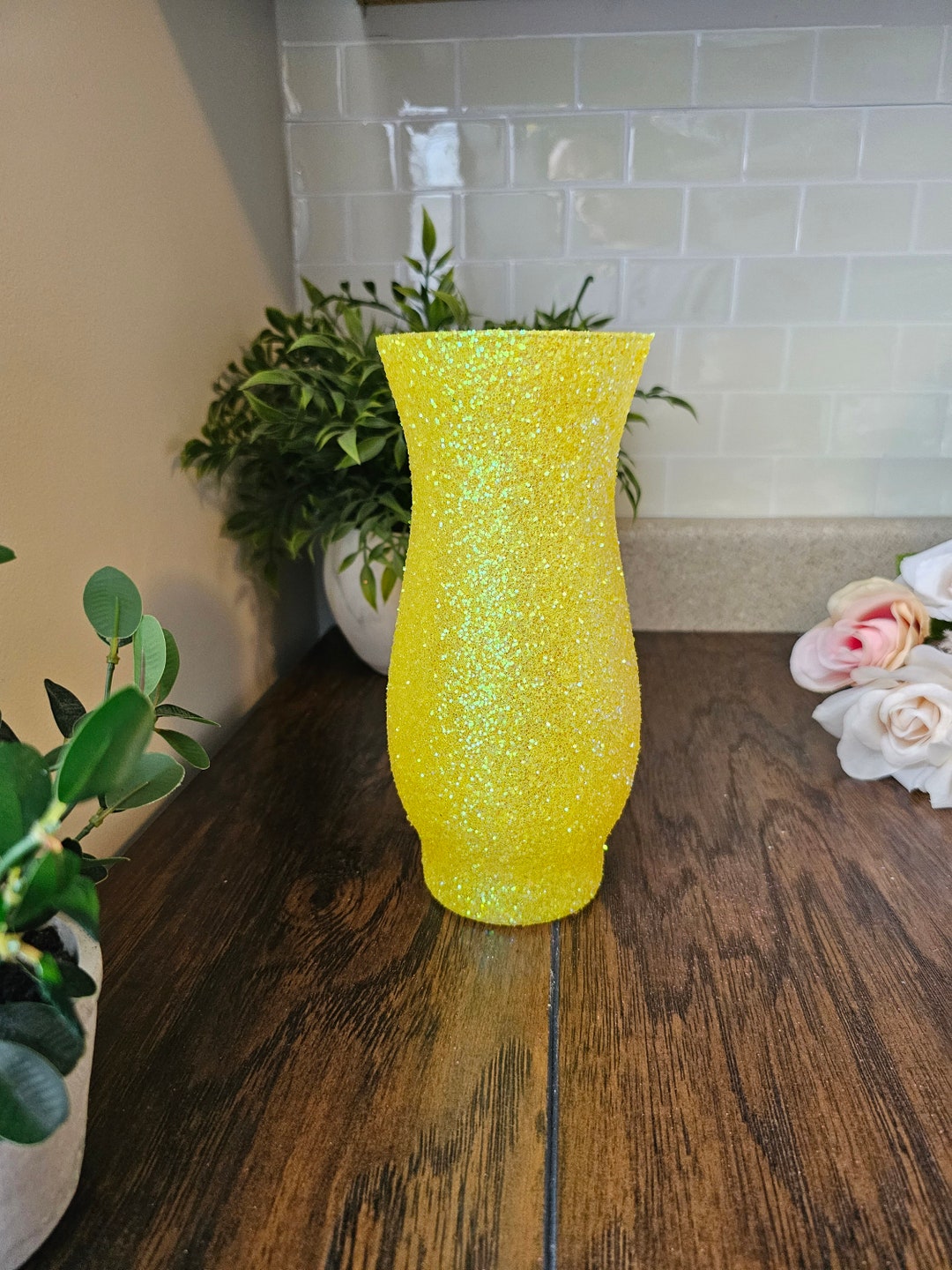 Set of 5 Sparkly Yellow Glitter Vases, Party Wedding Decor (8.5") - Etsy