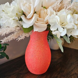 Set of 5 Sparkly Coral Glitter Vases 7", Weddings, Birthdays, Party ...