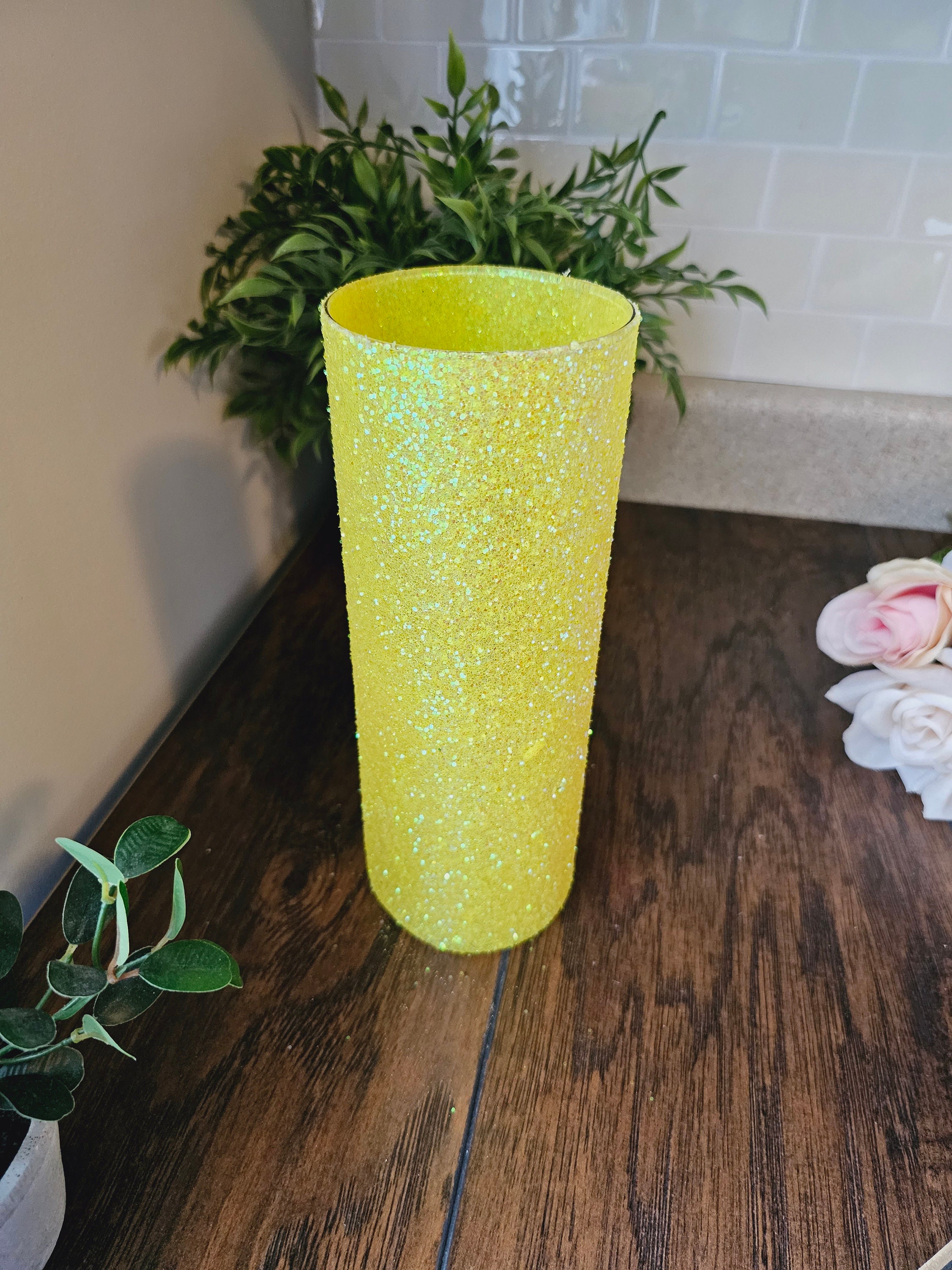 Set of 5 Sparkly Yellow Chunky Glitter Vases, Weddings, Birthdays ...