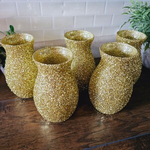 Set of 5 Sparkly Gold Chunky Glitter Vases 7", Weddings, Birthdays ...