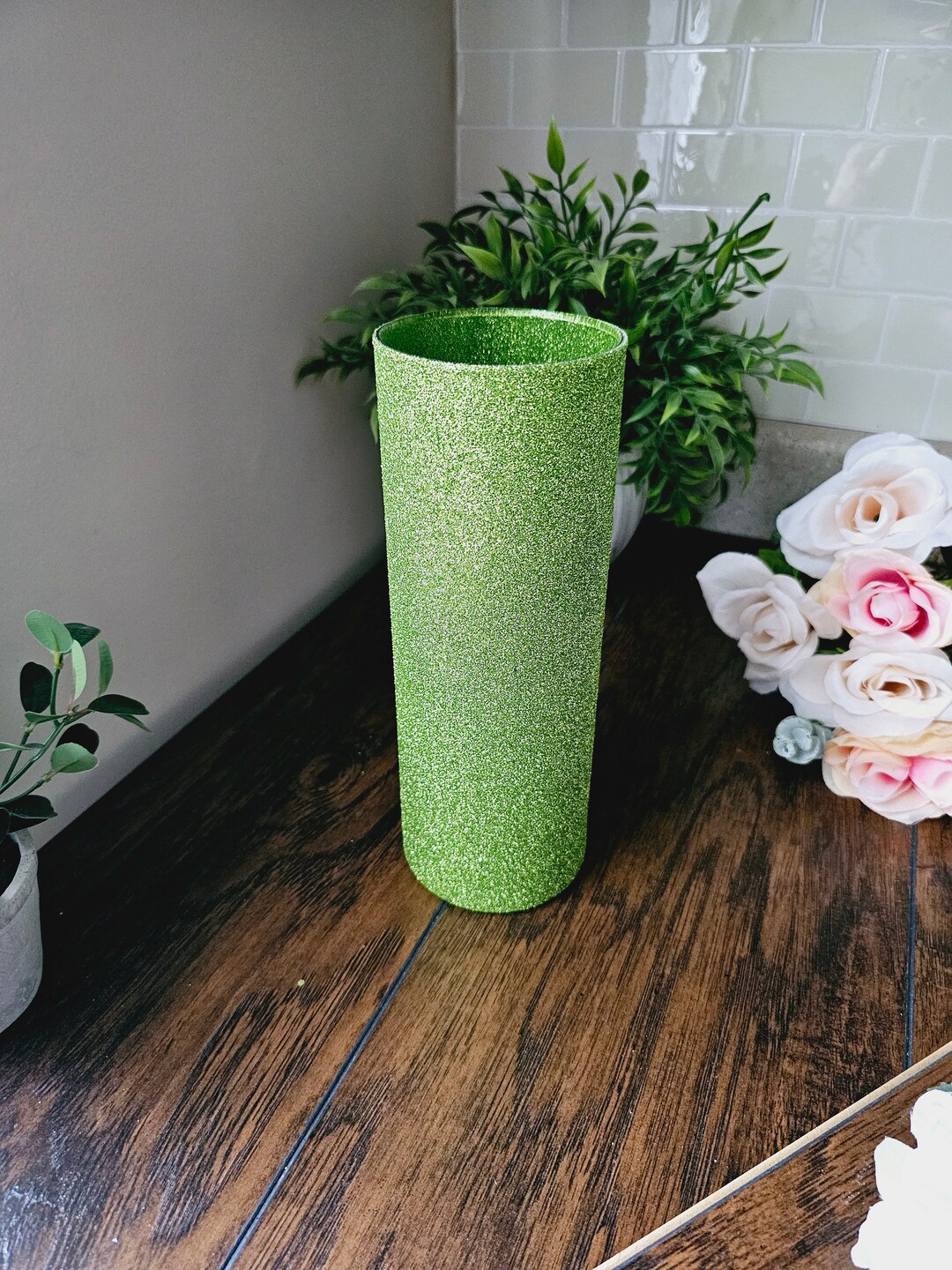 Set of 5 Sparkly Lime Green Glitter Vases, Weddings, Birthdays, Party ...