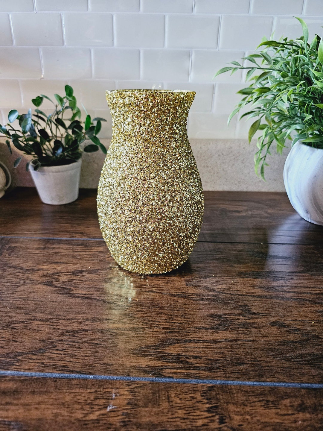 Sparkly Gold Chunky Glitter Vase 7", Wedding Decor, Birthday Party ...