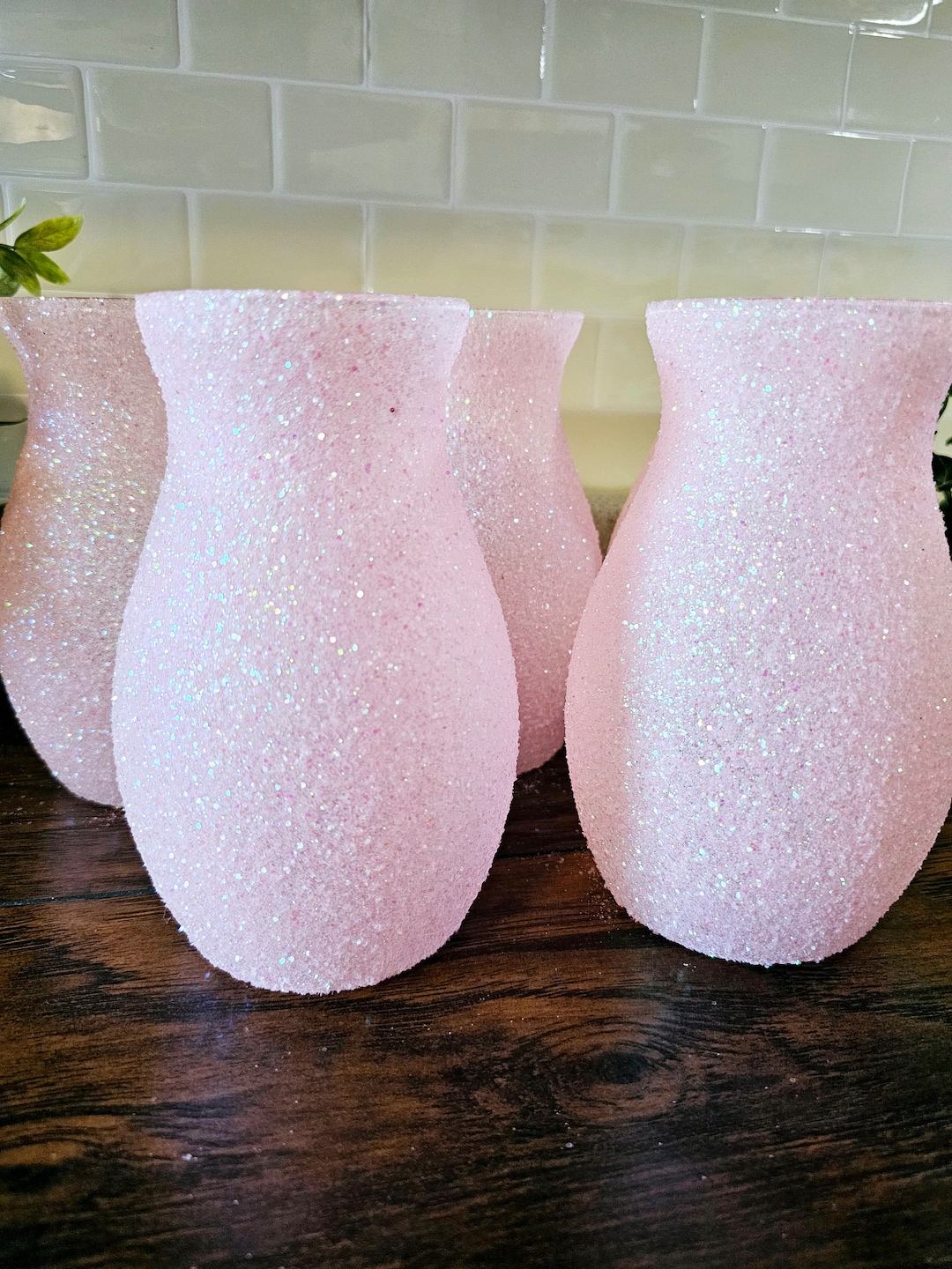 Set of 5 Sparkly Light Pink Chunky Glitter Vases 7", Wedding Decor ...