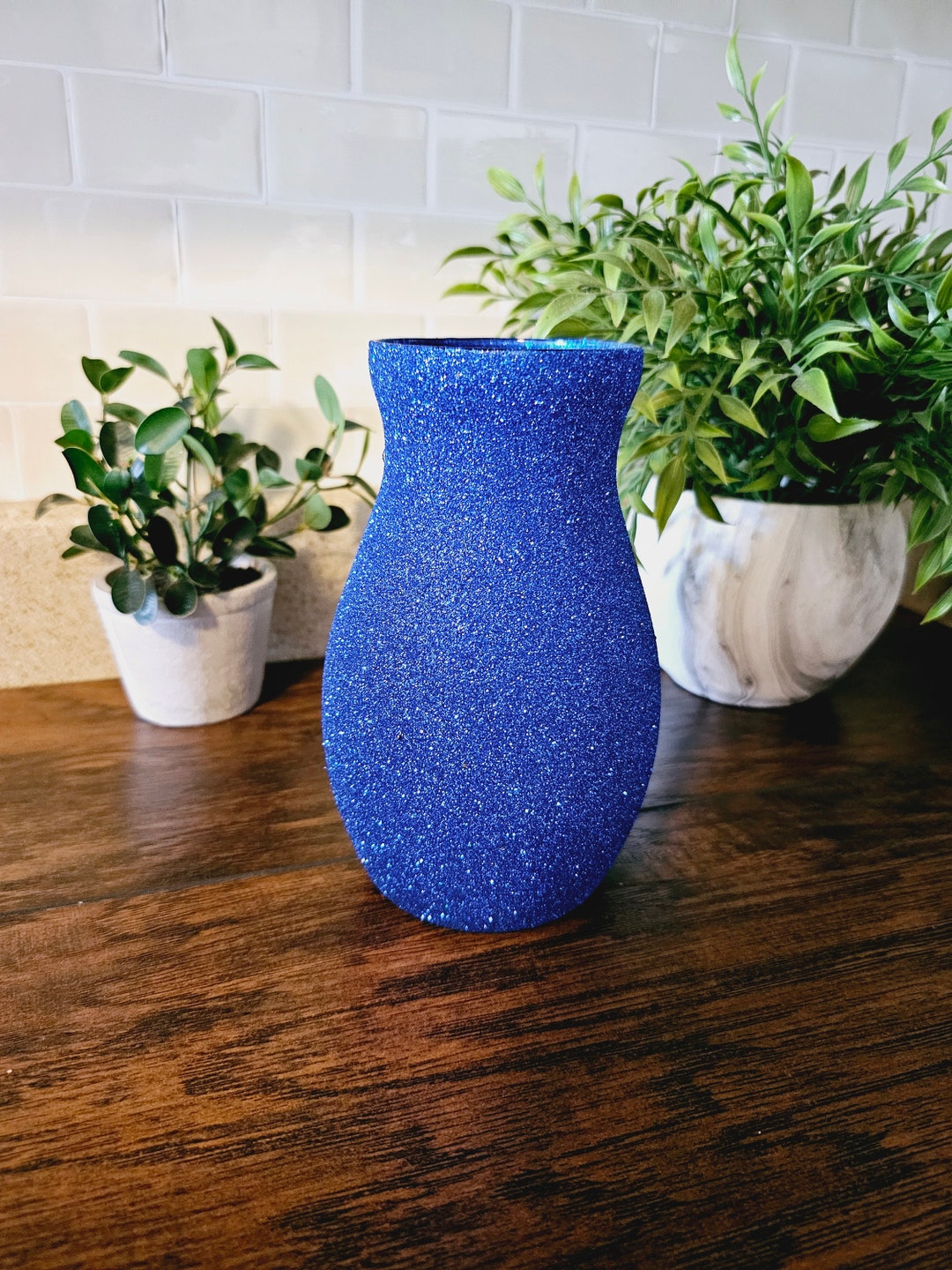 Set of 5 Sparkly Dark Blue Glitter Vases 7", Wedding Decor, Party Decor ...