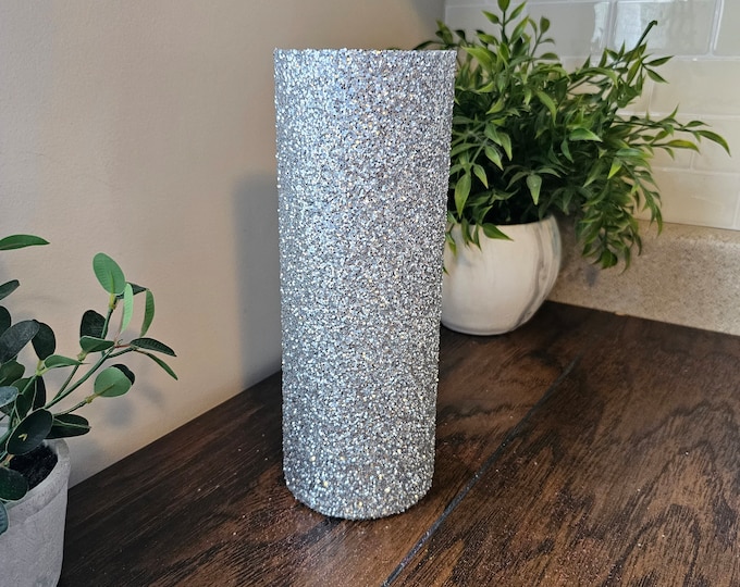 Mirror Glass Square Flower Vase in Silver Crushed Diamond Crystal ...