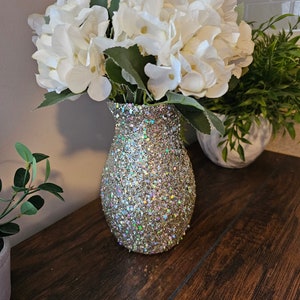 Set of 5 Sparkly Silver Chunky Glitter Vases 7", Weddings, Birthdays ...