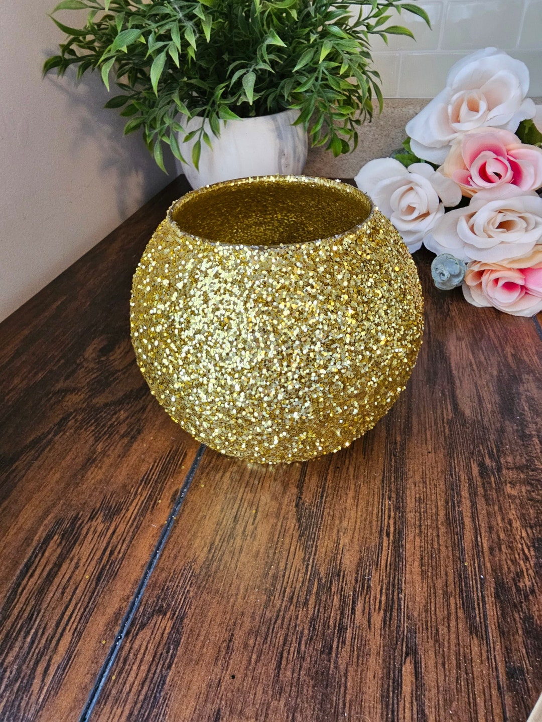 Set of 5 Sparkly Gold Chunky Glitter Bubble Vases, Wedding Decor ...