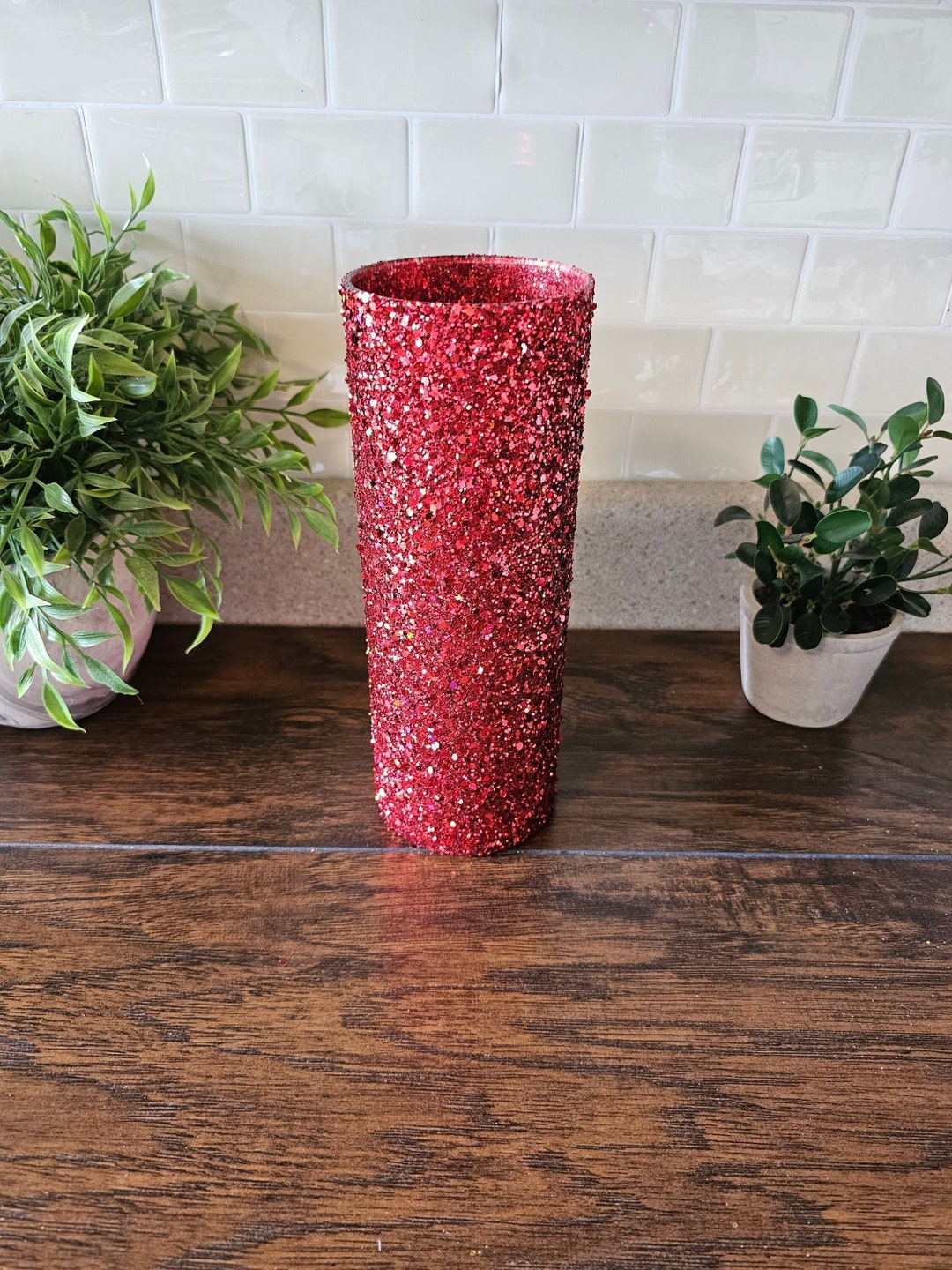Set of 5 Sparkly Red Chunky Glitter Vases, Weddings, Birthdays, Party ...