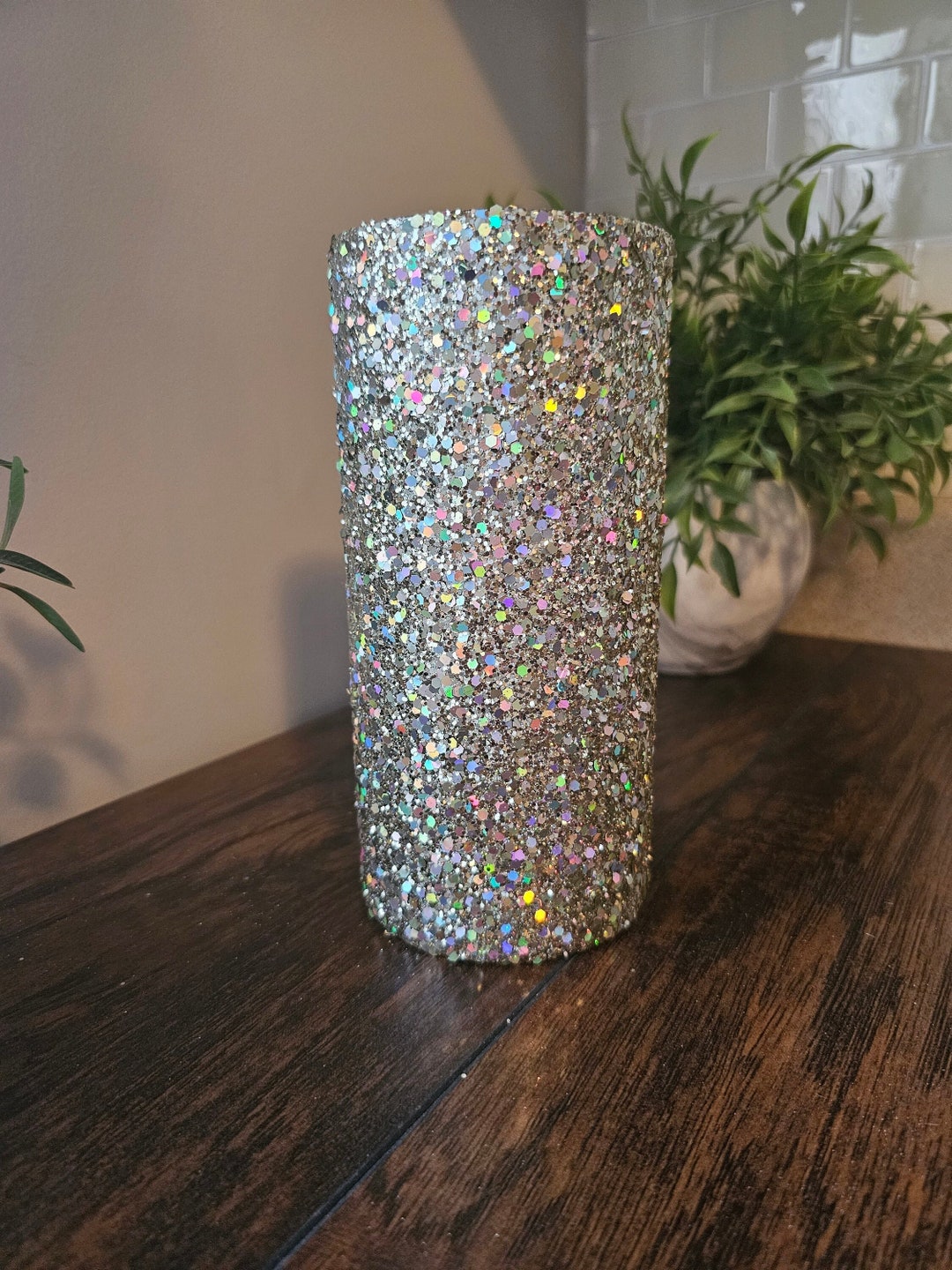 Sparkly Chunky Silver Glitter Vase, Weddings, Birthdays, Party Decor ...