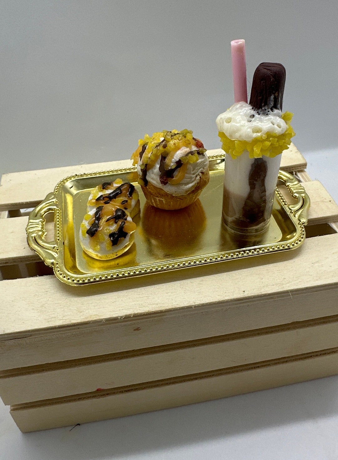 Snickers Cupcake and Cookies With Snicker Shake Dessert on 3" Gold ...