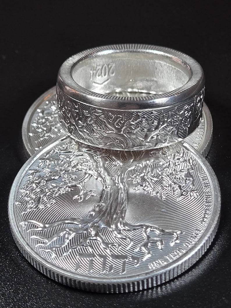 Tree of Life Silver Coin Ring Niue 2 Dollar Mirror Finish (size 8-14 ...