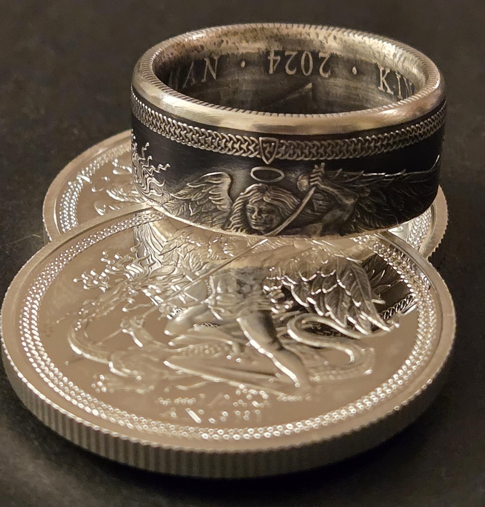 RARE Handmade Isle of Man Angel Coin Ring .999 Pure Silver Artisan ...