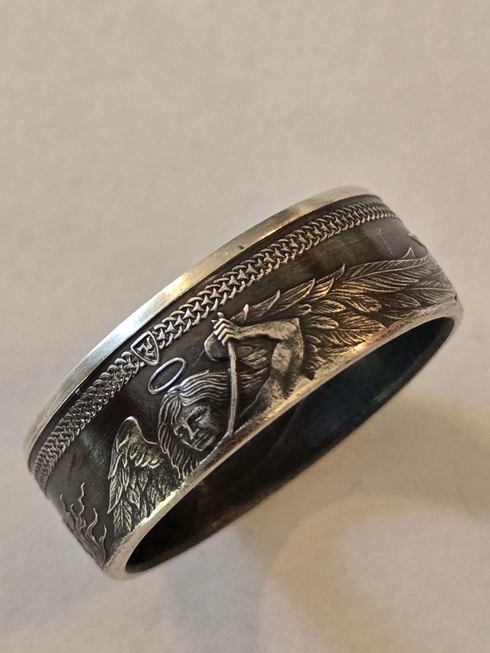 RARE Handmade Isle of Man Angel Coin Ring .999 Pure Silver Artisan ...