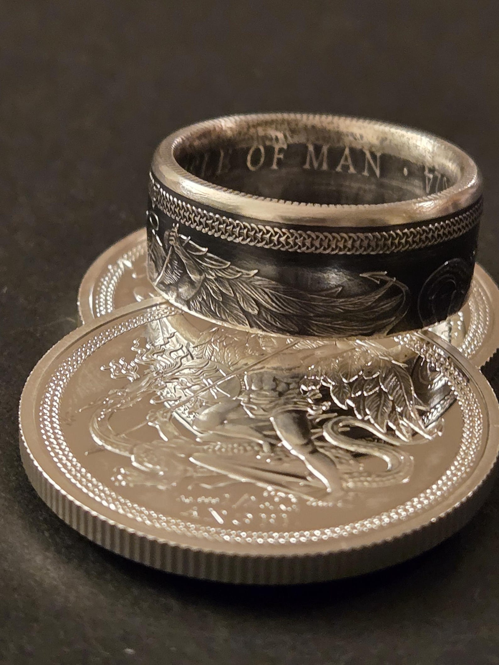 RARE Handmade Isle of Man Angel Coin Ring .999 Pure Silver Artisan ...
