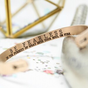 Be Fearless, Mantra Cuff Bracelet, Encouragement and Strength, Quote ...