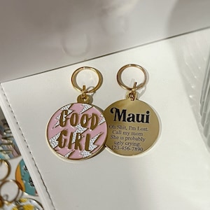 Custom Pink Good Girl Dog Tag With Gold Lightning Bolts, Stainless ...