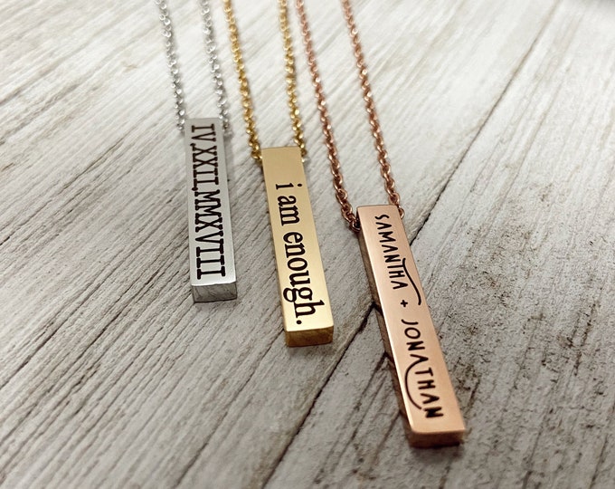 Gold Filled Initial Bar Halskette, vertikale Bar Halskette, personalisierte Initial Schmuck ...