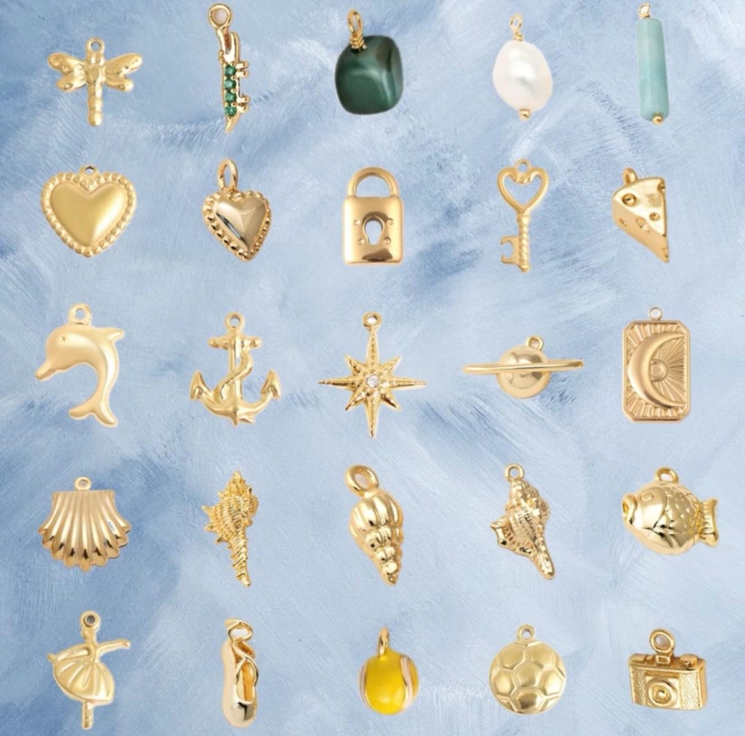 Gold Charm Necklace Charms, Gold Heart Charm, Engraved Gold Charm, Gold ...