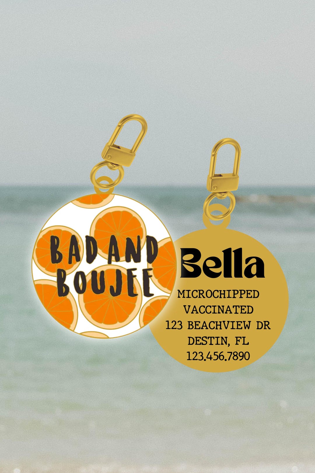 Bad and Boujee Dog Tag, Oranges, Gold Pet ID Tag, Personalized Dog Tag ...