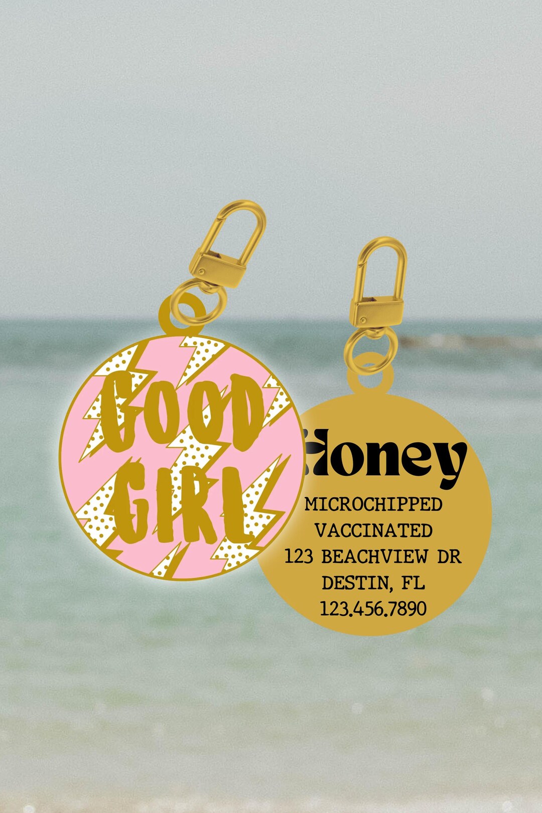 Custom Pink Good Girl Dog Tag With Gold Lightning Bolts, Stainless ...
