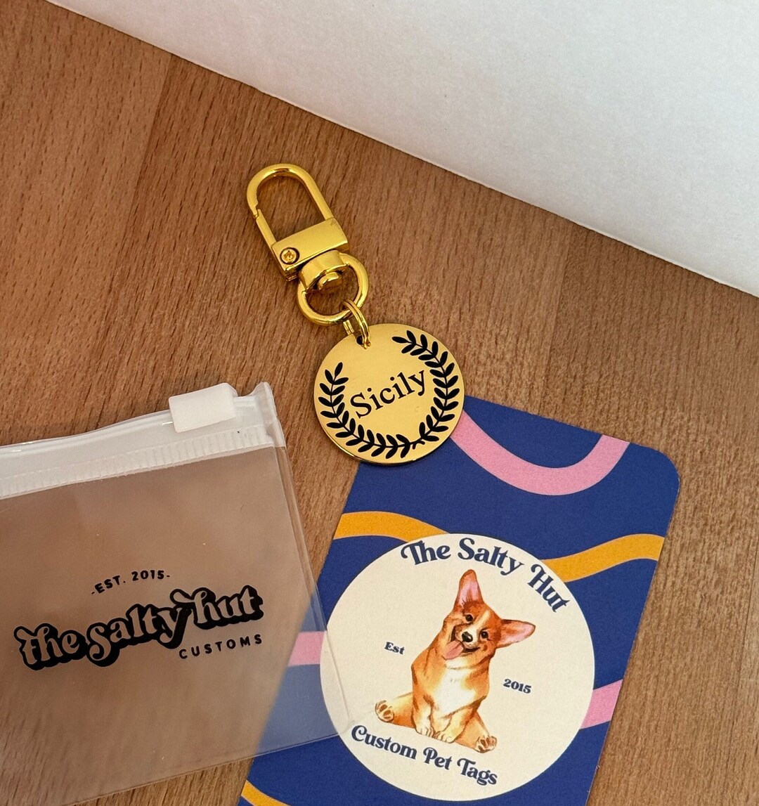 Laurel Wreath Dog Name Tag, Floral Branch Pet Tag, Personalized Name ...