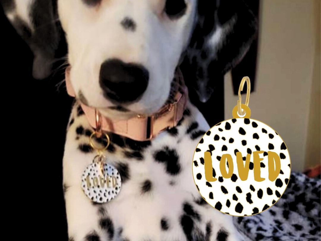 Black White Loved Dog Tag Personalized Minimal Modern Simple Engraved ...